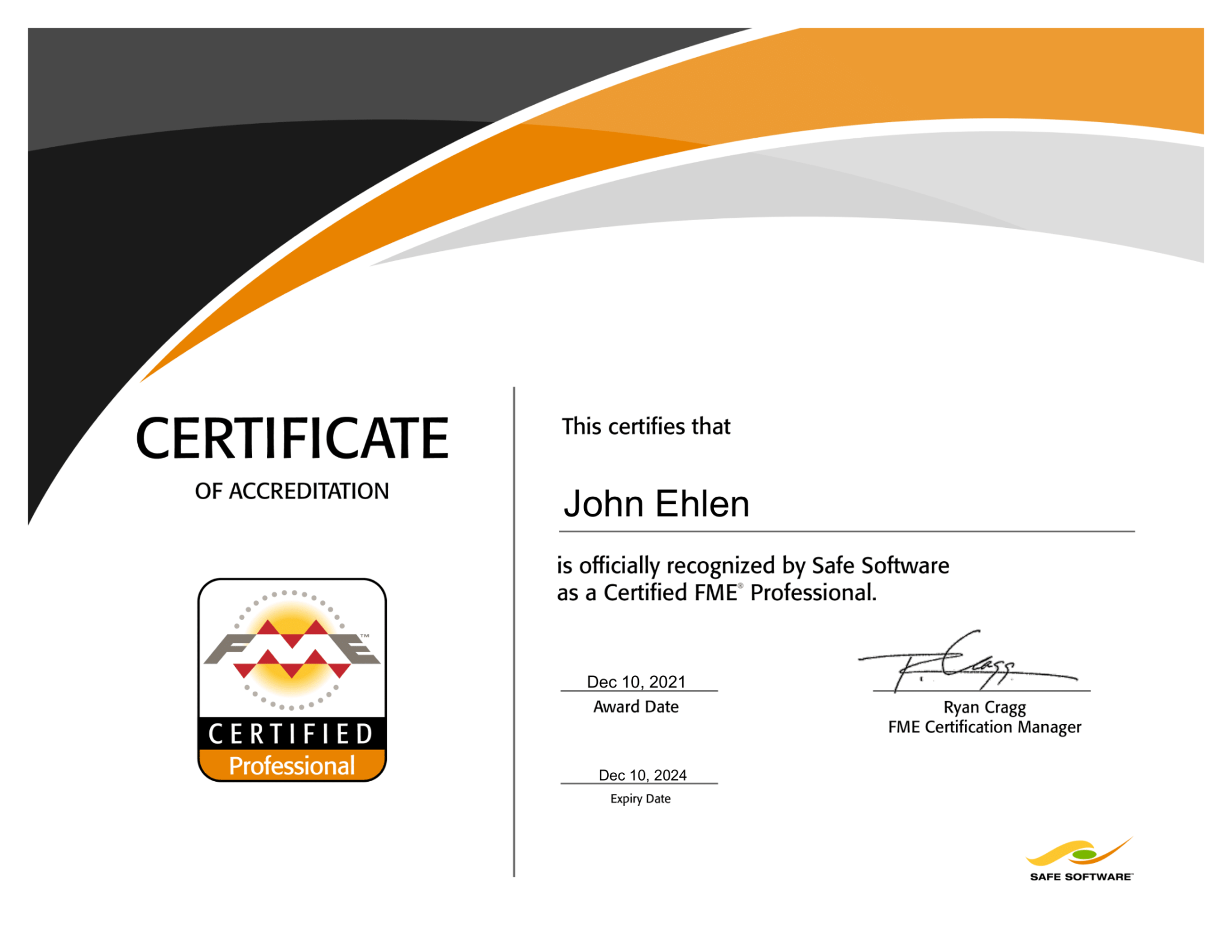 FME Professional Certification - John Ehlen